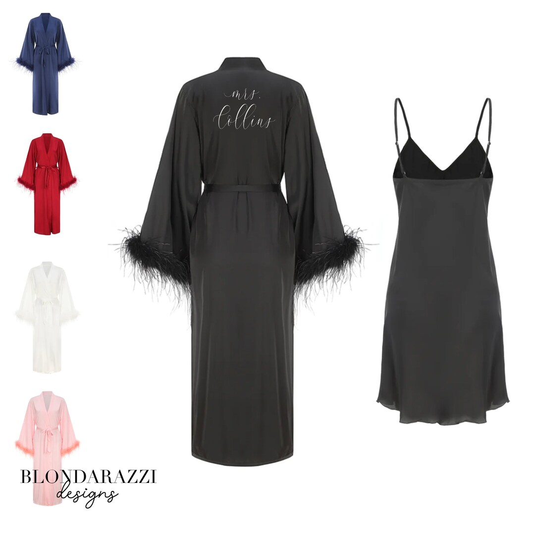 Mrs Robe Long Sleeve Midi Length With Wispy Feathers and Matching Under ...