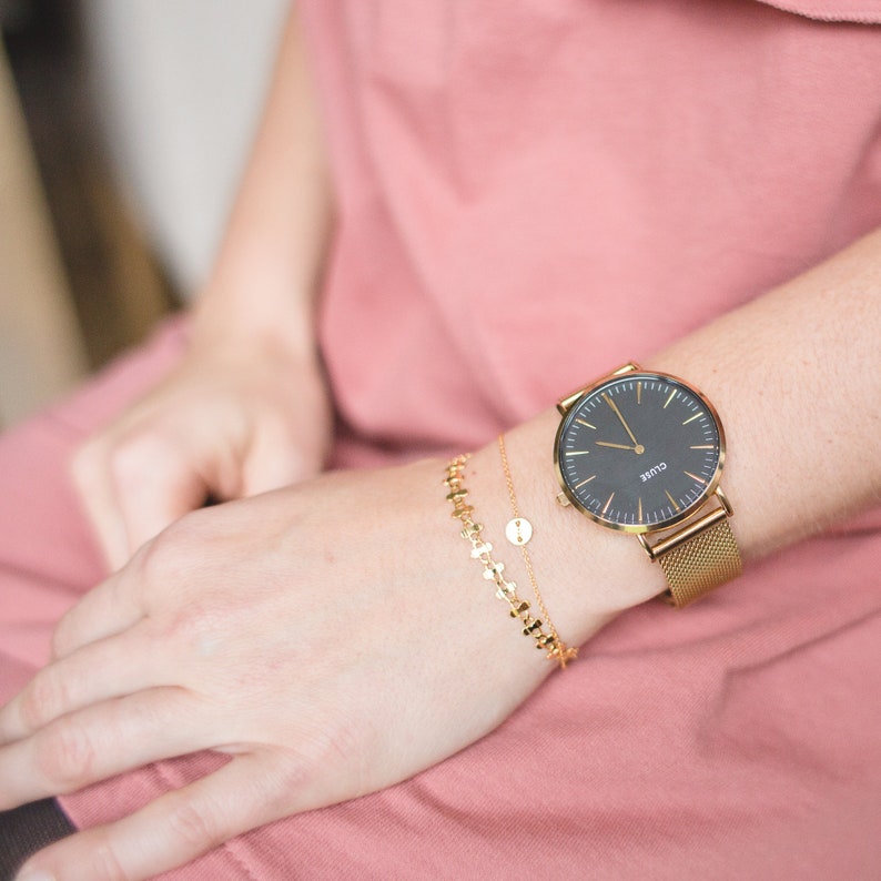 Tiny Circle Minimalist Gold Disc Bracelet With Very Fine Gold Mesh ...