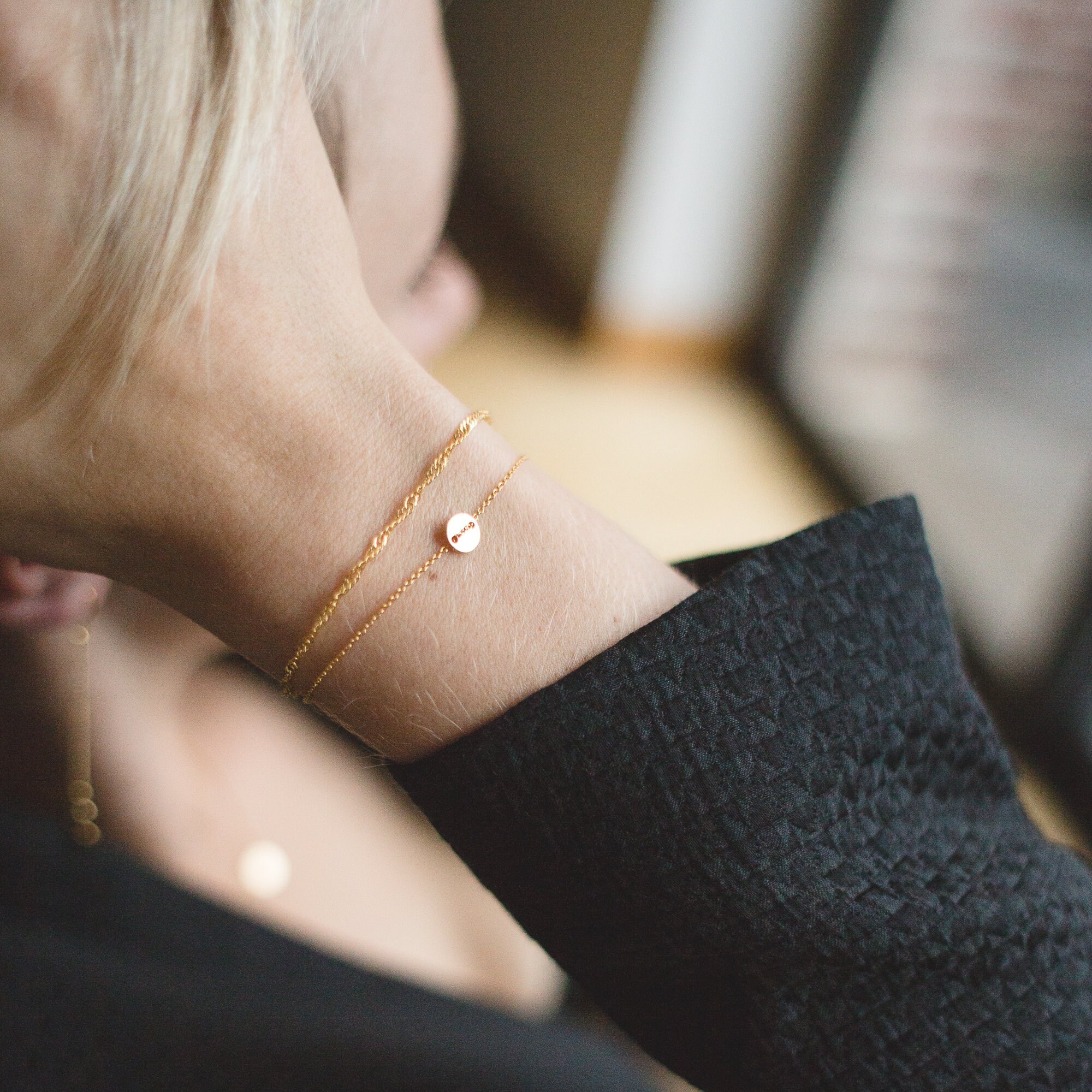 Tiny Circle Minimalist Gold Disc Bracelet With Very Fine Gold Mesh ...