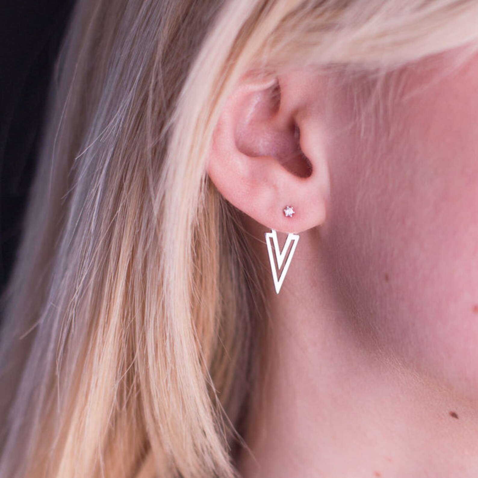 Strass Earrings & Silver Triangle Undercoat Ear Jewelry Ear | Etsy