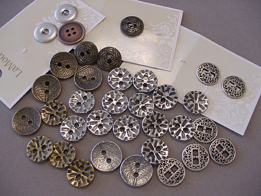 Lot of 35 Metal Buttons 2 Hole Buttons 3/8 Inch to 5/8 Inch 23 Silver ...