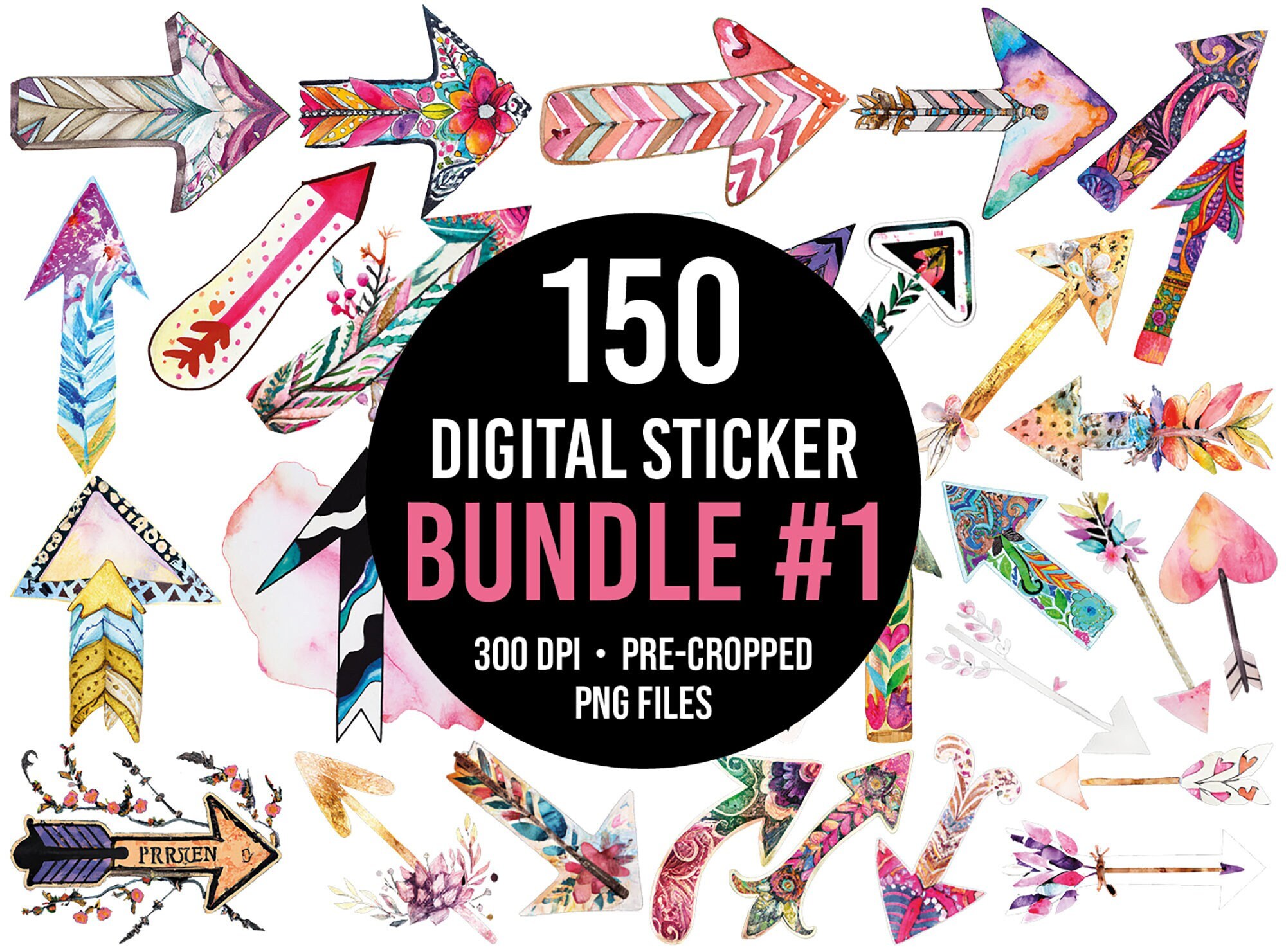 150 Arrow Stickers PNG Files Goodnotes Pre-cropped Digital Download ...