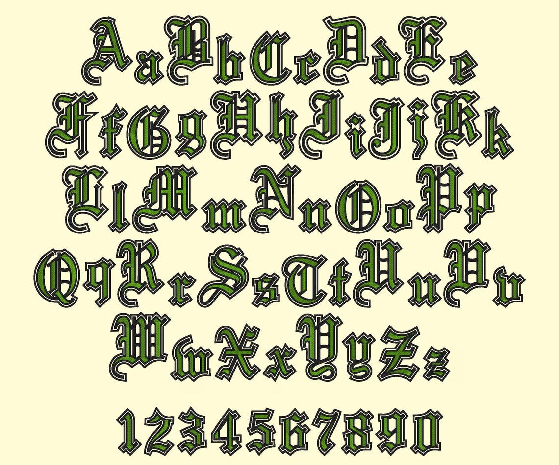 Old English Two Outline Font Double Outline Alphabet Machine Embroidery ...