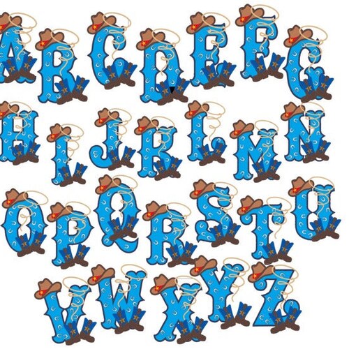 Cowboy Kicking Boots and Hat Entire Boy Initial FONT Monogram - Etsy