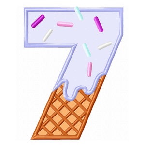 Ice Cream Waffle Cone Birthday Number 7 SEVEN Applique Machine ...