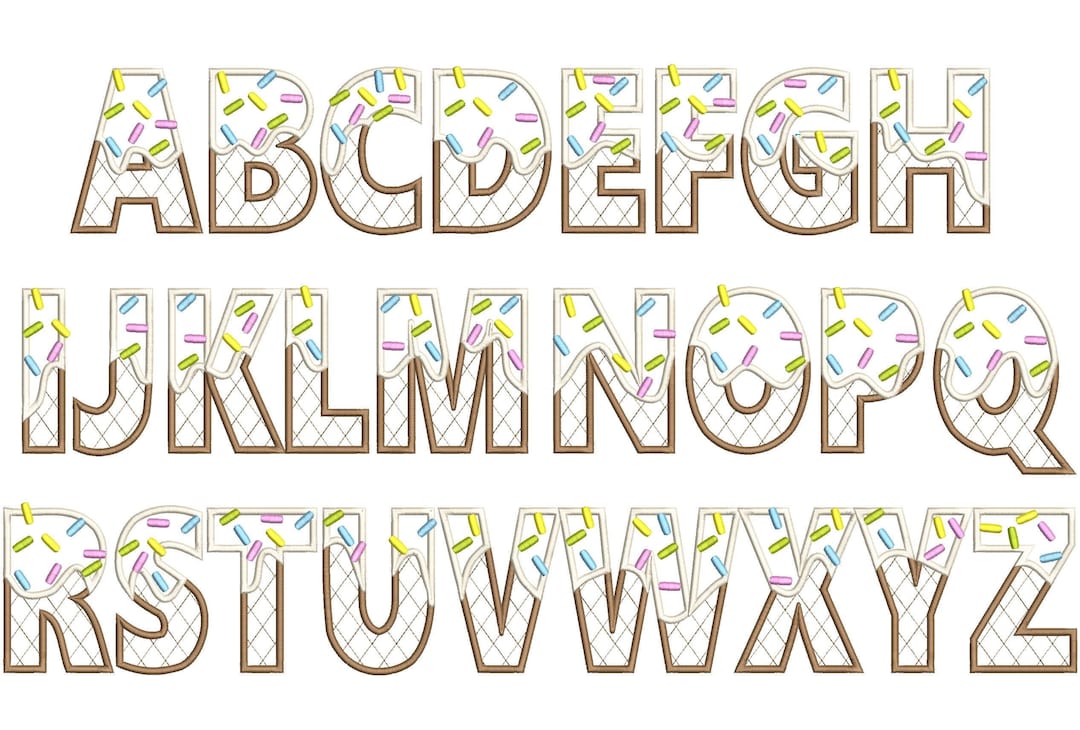 Applique Ice Cream FONT Alphabet Letters in Assorted Sizes Ice-cream ...