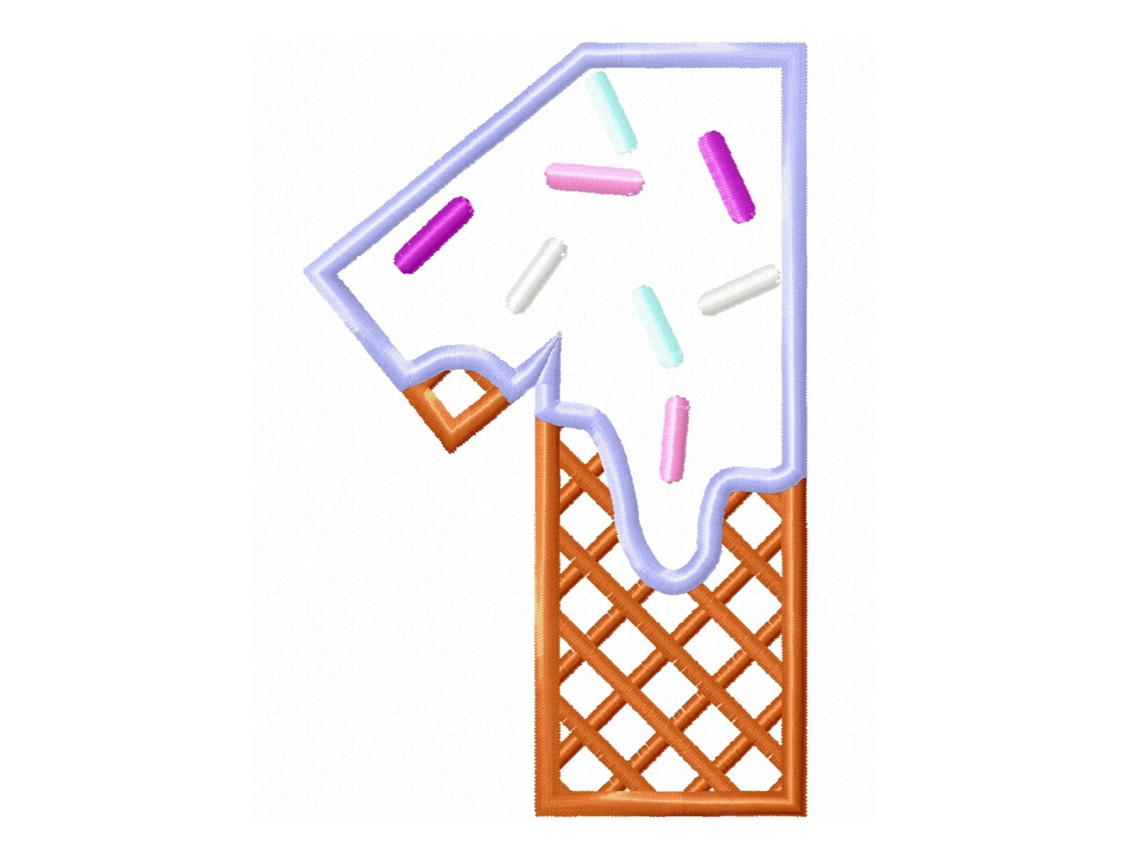 Ice-cream Waffle Cone Birthday Number 1 ONE Applique Machine Embroidery ...