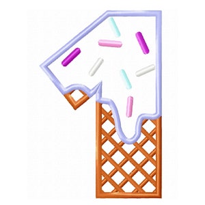 Ice-cream Waffle Cone Birthday Number 1 ONE Applique Machine Embroidery ...