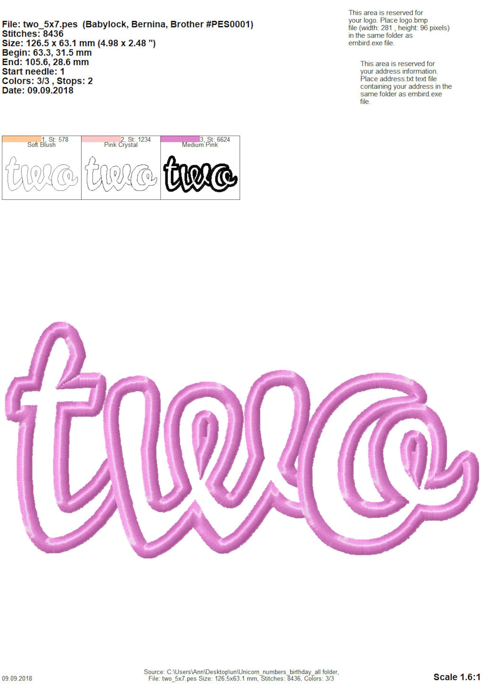 Written Two Birthday Number Two 2 Applique Machine Embroidery Designs ...