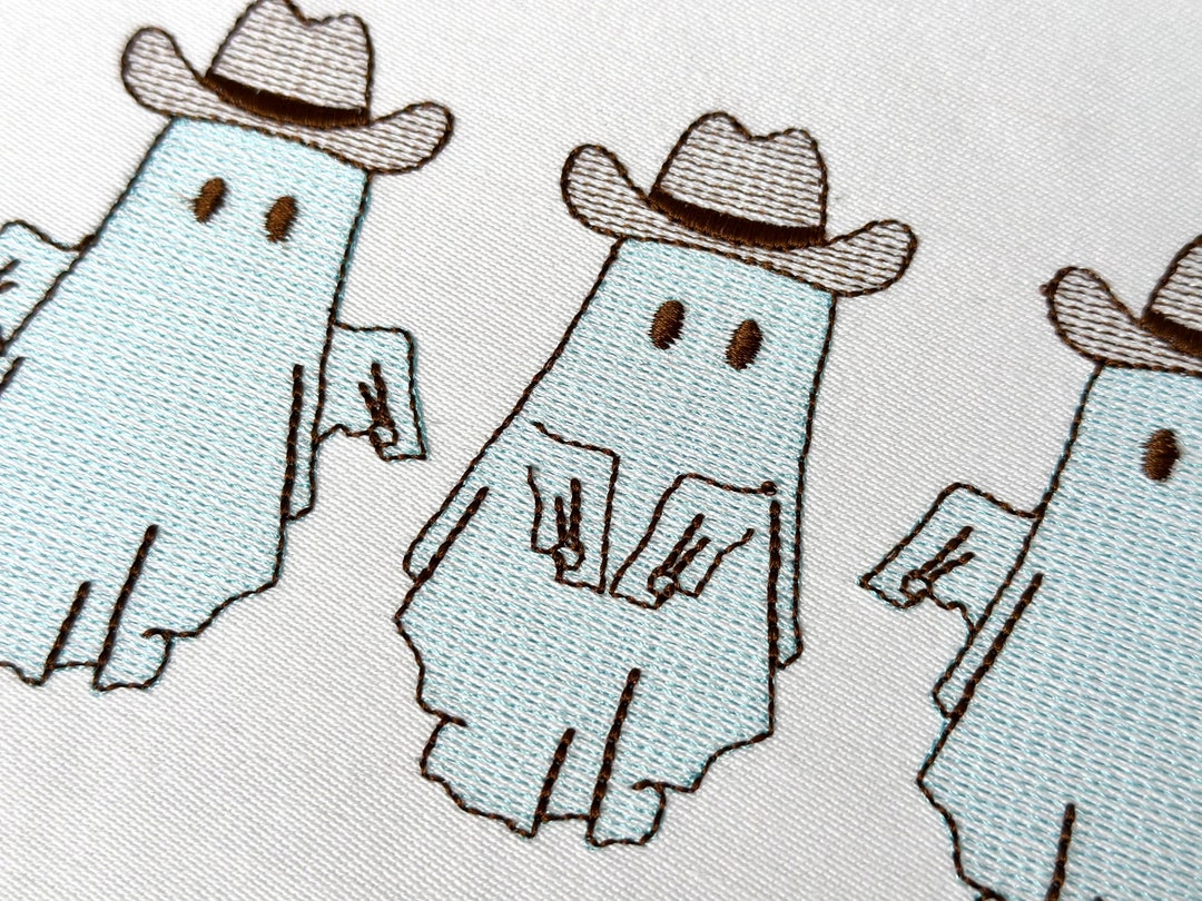 Trio Cowboy Ghosts Light Fill Sketch Machine Embroidery Design Ghost ...