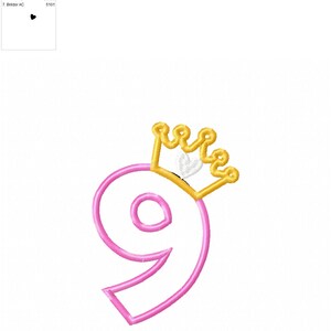 Princess Crown Birthday Number 9 NINE Tshirt Kids Party Outfit Applique ...