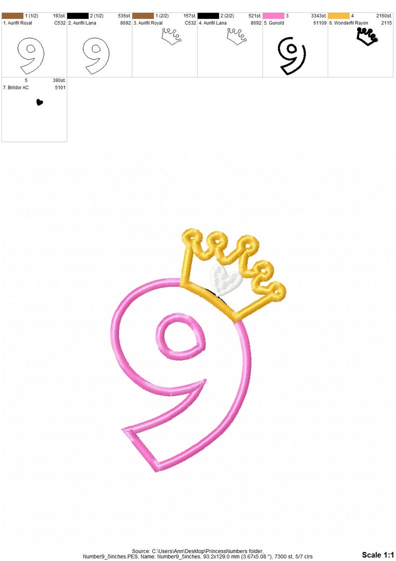 Princess Crown Birthday Number 9 NINE Tshirt Kids Party Outfit Applique ...