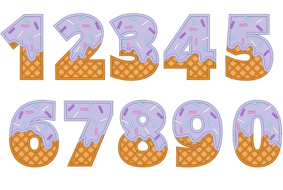 Ice-cream Numbers Applique Ice Cream Waffle Cone Kids Birthday - Etsy