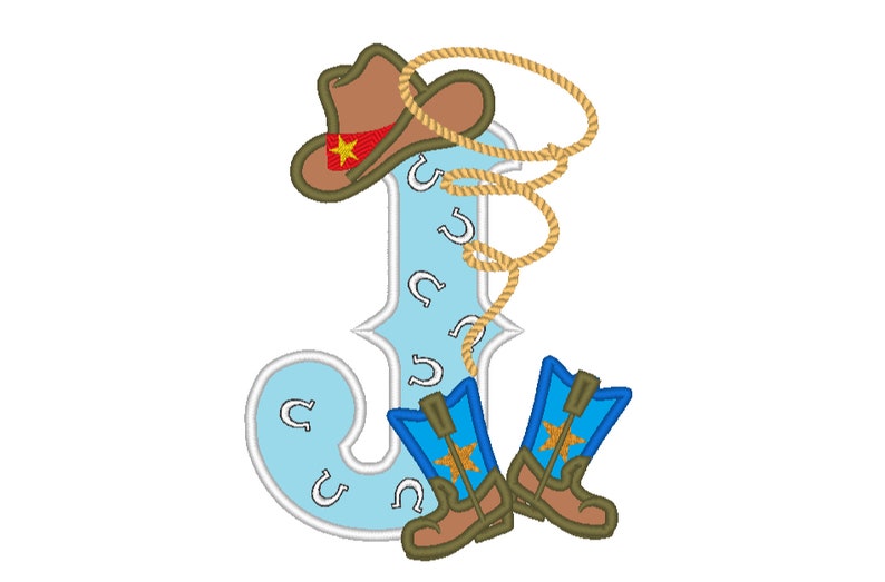 Farm Farmer Cowboy Rodeo Lasso Boots and Hat Applique Letter With ...