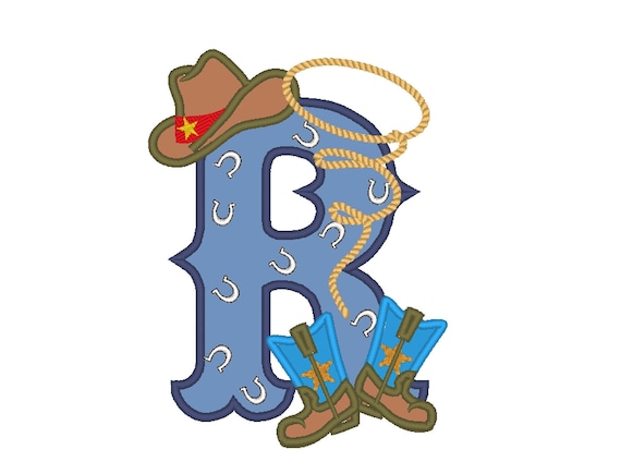 Farm Farmer Cowboy Rodeo Lasso Boots and Hat Applique Letter | Etsy