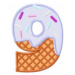 Ice Cream Waffle Cone Birthday Number 9 NINE Applique Machine ...