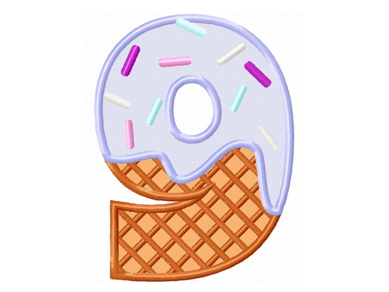 Ice Cream Waffle Cone Birthday Number 9 NINE Applique Machine ...