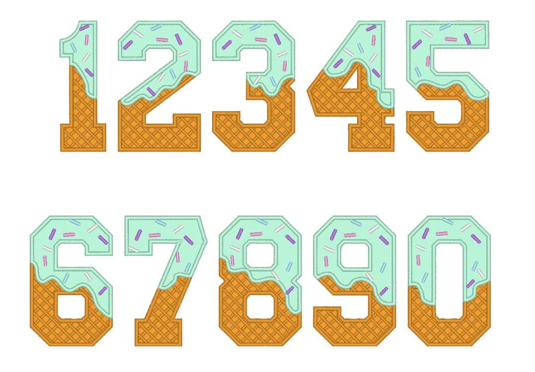 Ice-cream Numbers Applique Ice Cream Birthday Number 0-9 Assorted Sizes ...