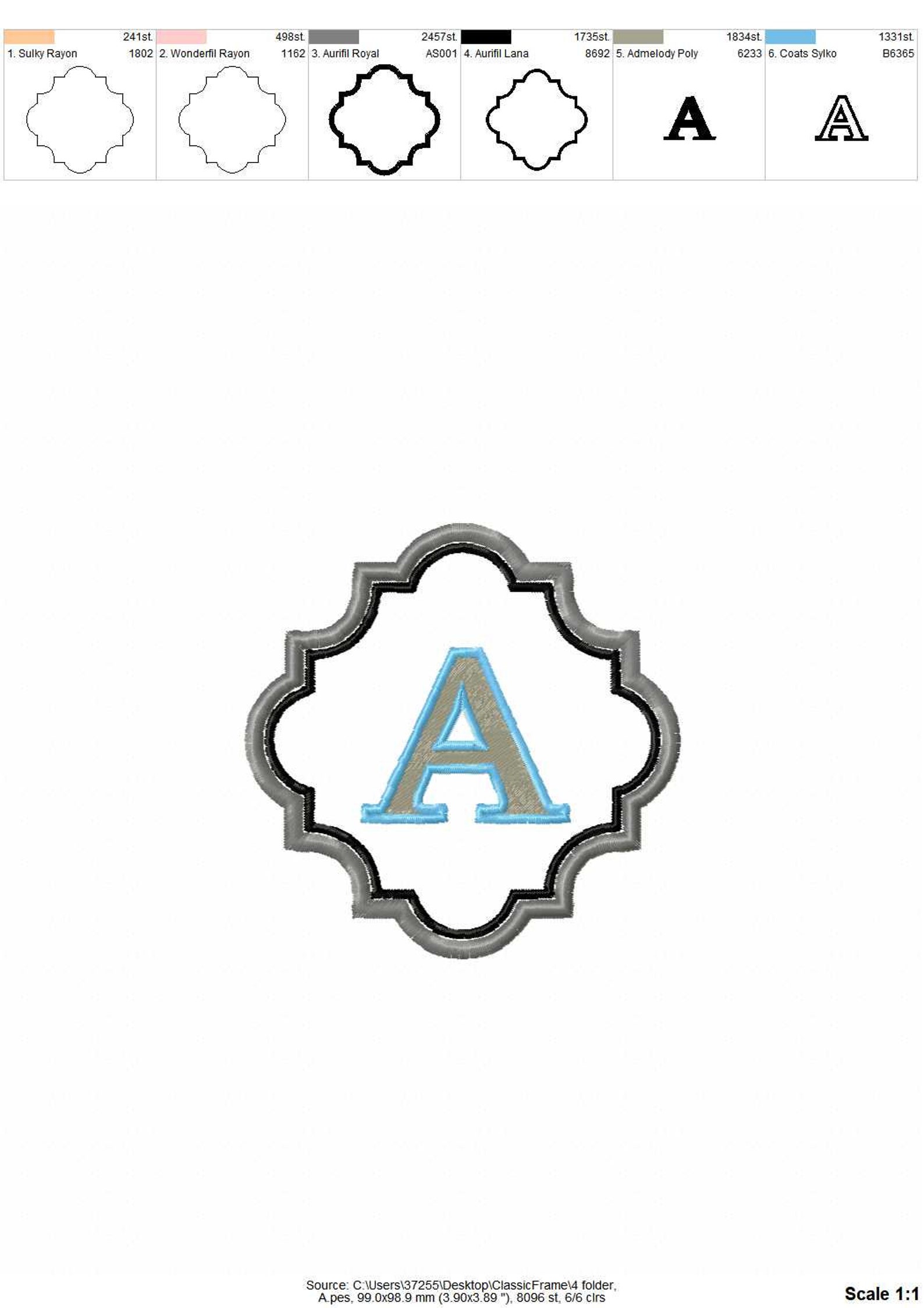 Classic Monogram Frame Applique and Monogram Font Alphabet | Etsy