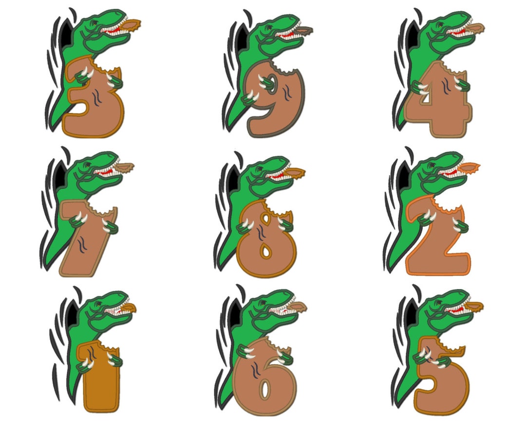 T-rex Birthday Numbers SET 1-9, Bitten Numbers Trex Dinosaur Dino ...