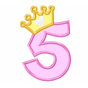 Princess Crown Birthday Number 5 FIVE Tshirt Kids Party Outfit Applique ...