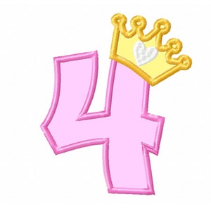 Princess Crown Birthday Number 4 FOUR Tshirt Kids Party Outfit Applique ...