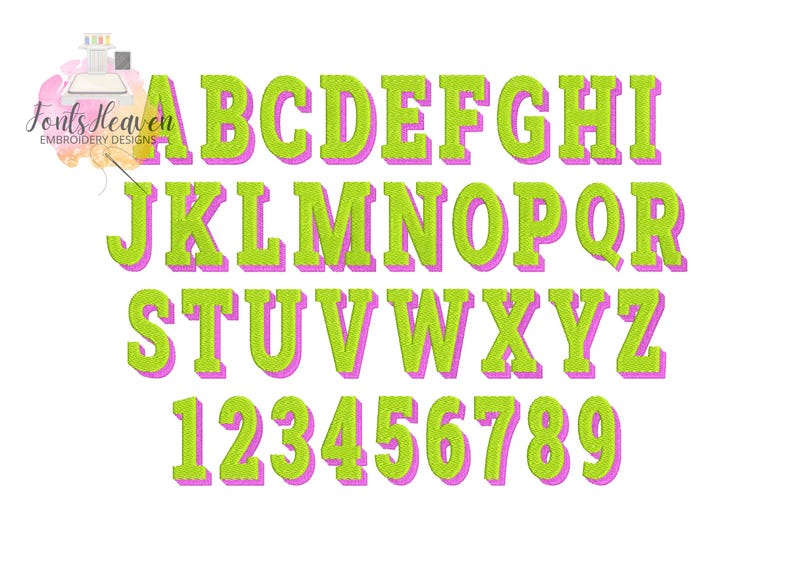 Slab Shadow FONT Fill Stitch Block Letters Alphabet Letters and Numbers ...