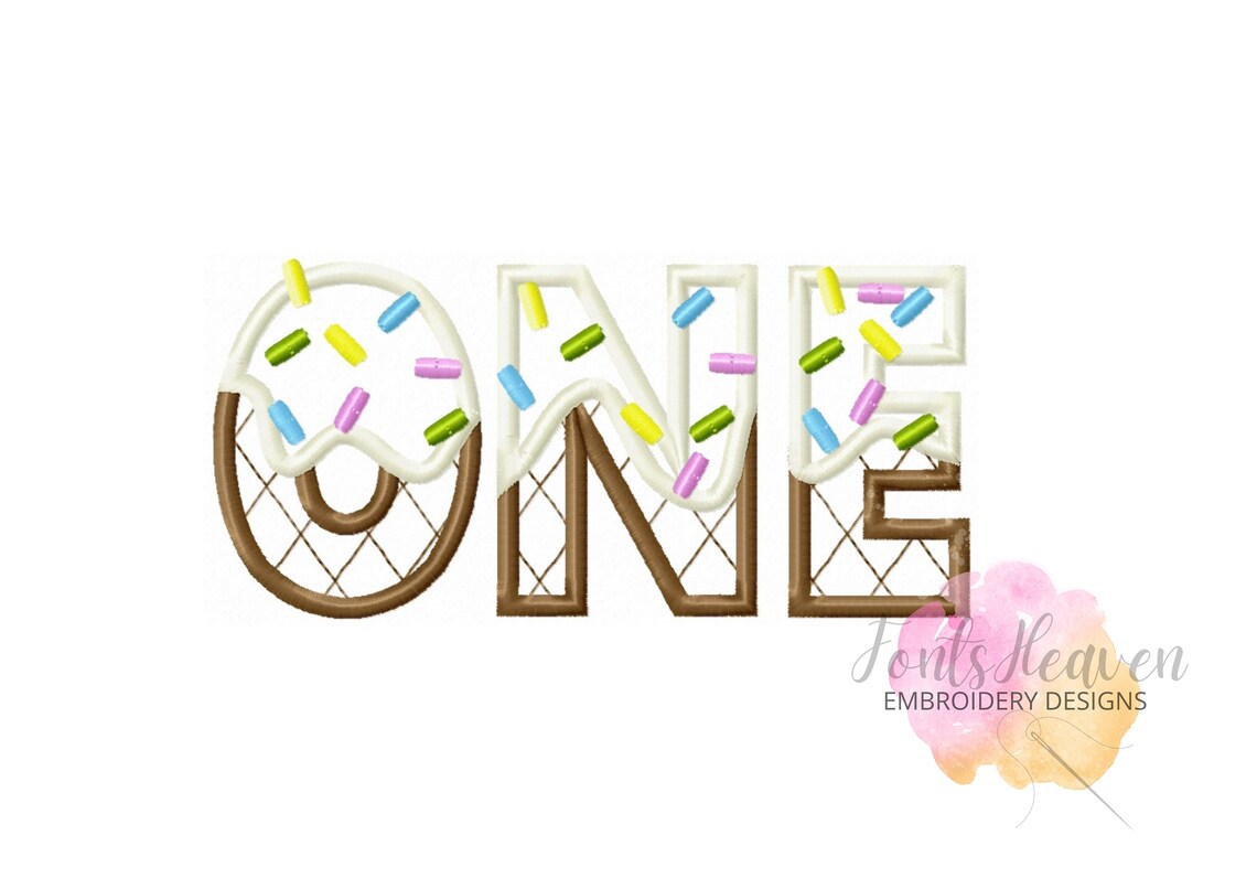 ONE Ice Cream Cone Birthday Number One 1 Applique Machine - Etsy