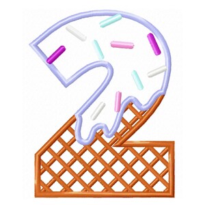 Ice Cream Waffle Cone Birthday Number 2 TWO Applique Machine Embroidery ...
