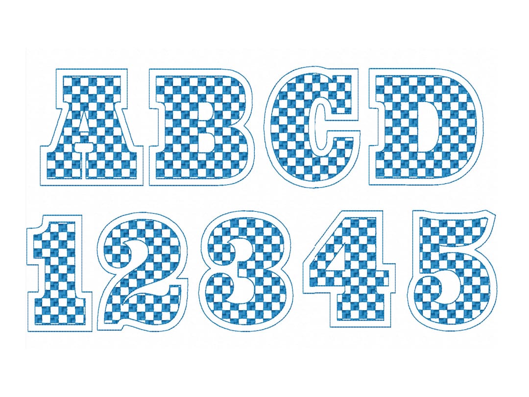 Big Double Outline Checkered Monogram Font Alphabet Letters Machine ...