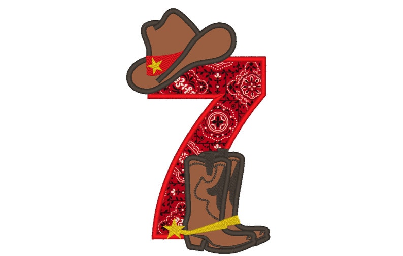 Farm Farmer Cowboy Rodeo Cowboy Boots and Hat Applique Number 7 ...