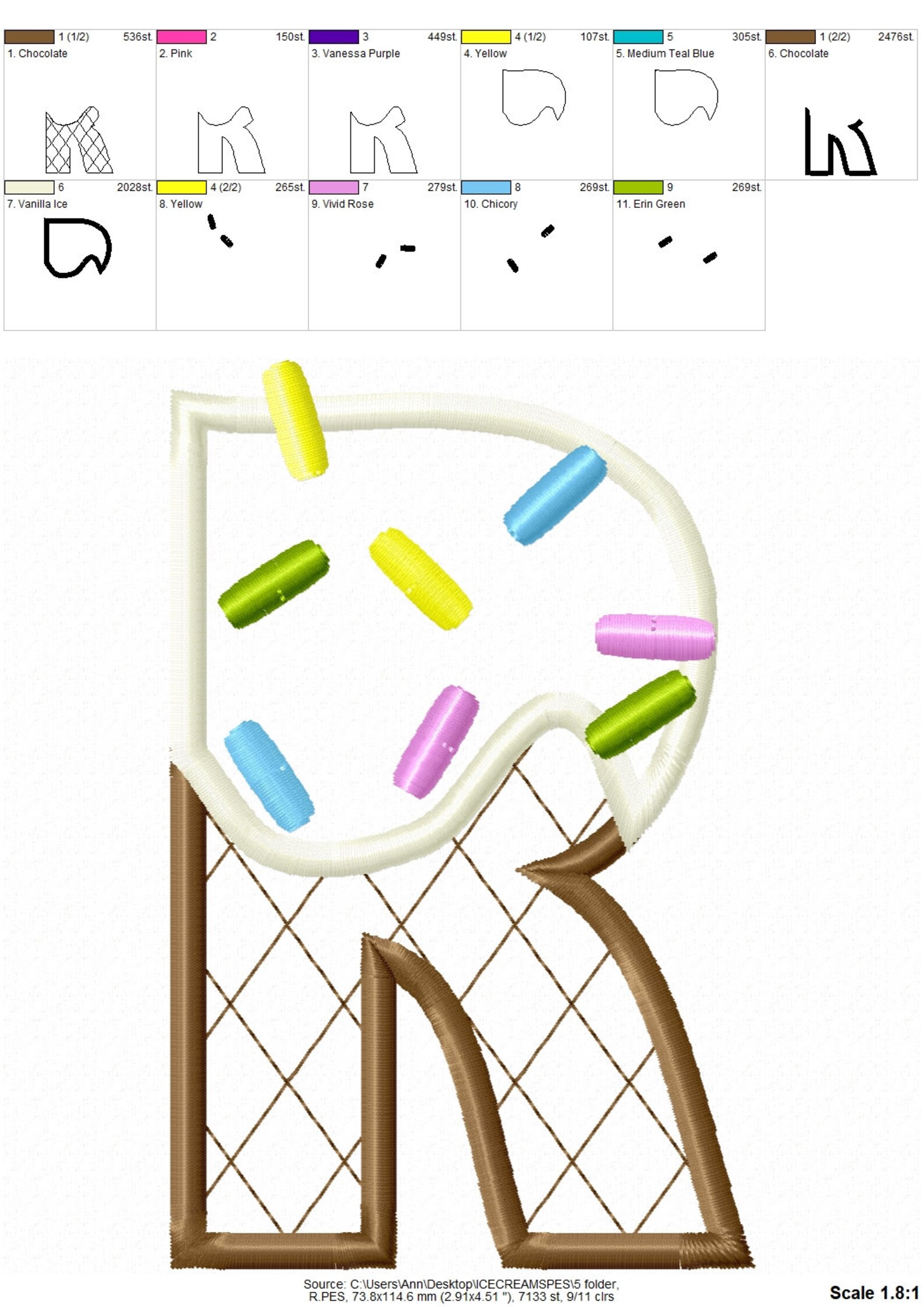 Applique Ice Cream FONT Alphabet Letters in Assorted Sizes Ice-cream ...