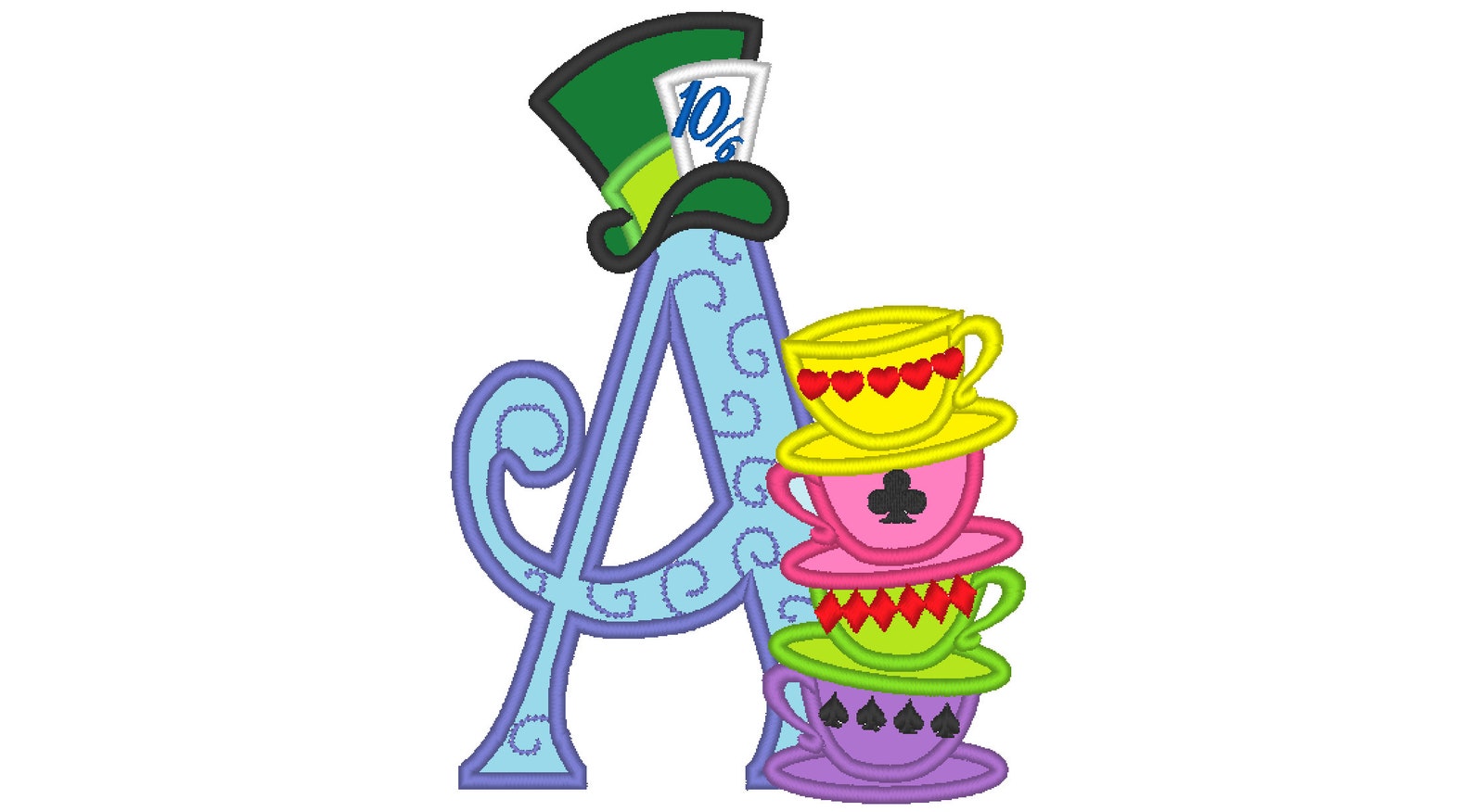 Mad Hatter Alice in Wonderland Tea Party Stack of Teacups Monogram ...