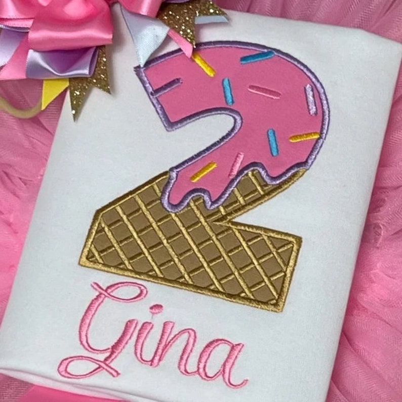 Ice Cream Numbers Applique Ice Cream Waffle Cone Kids Birthday - Etsy