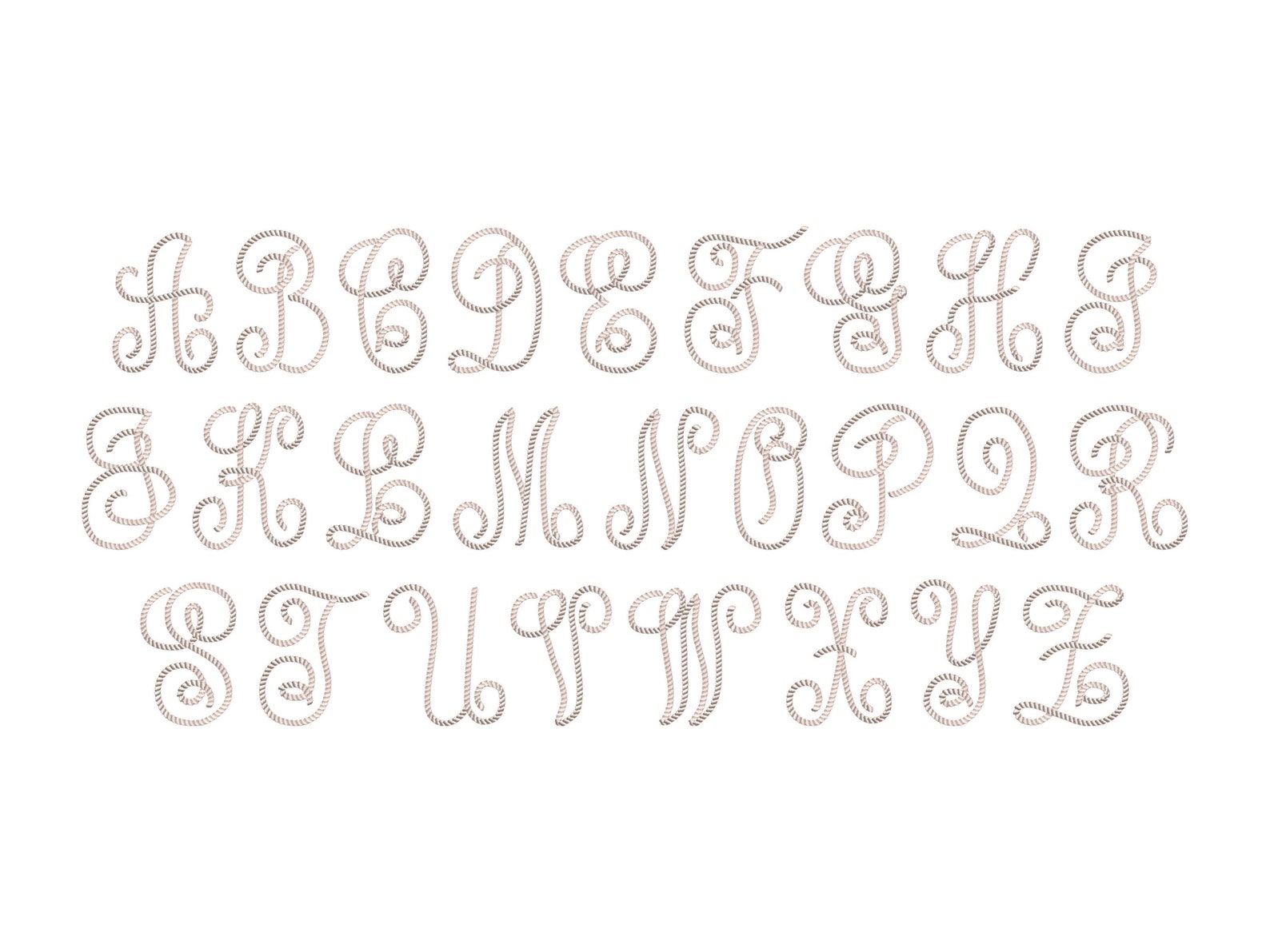 Rope Satin Stitch Font Alphabet Monogram Curl Letters Machine - Etsy