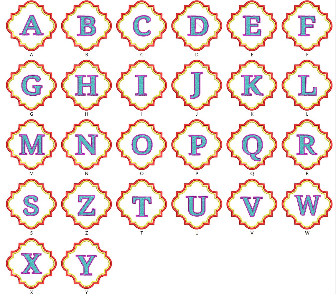 Classic Monogram Frame Applique and Monogram Font Alphabet | Etsy