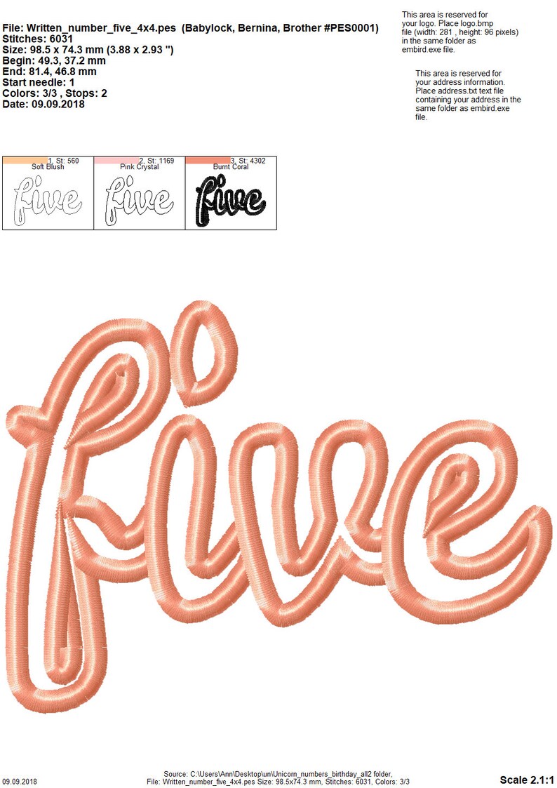 Written Five Birthday Number Five 5 Applique Machine Embroidery Designs ...