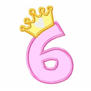 Princess Crown Birthday Number 6 SIX Tshirt Kids Party Outfit Applique ...