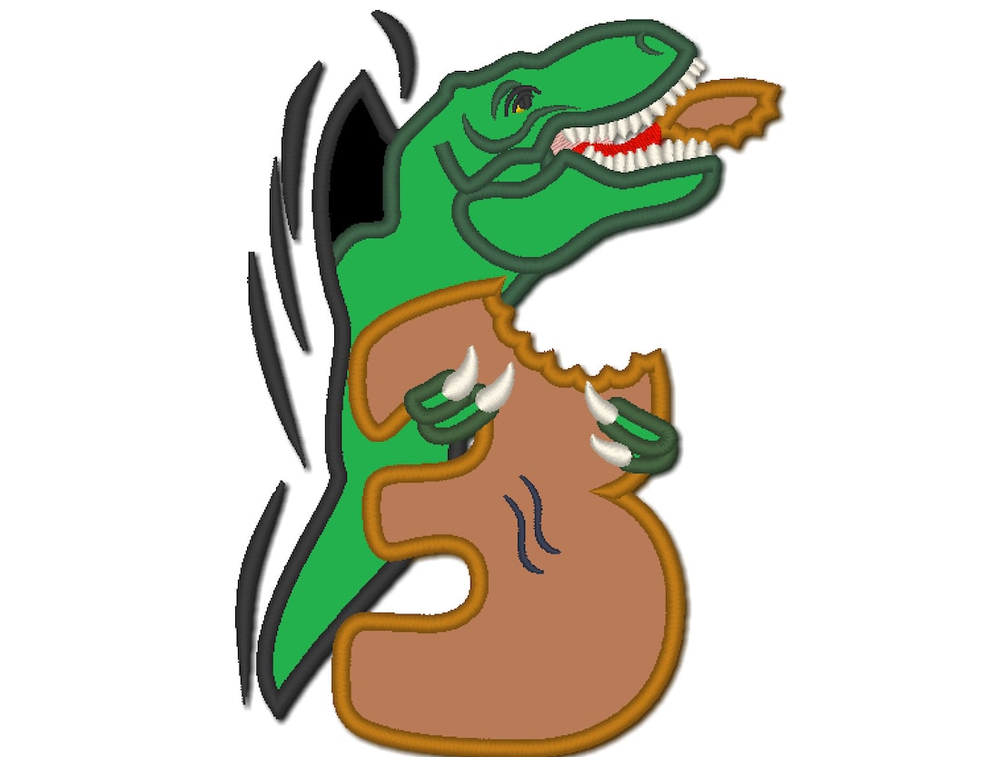 T-rex Birthday Number 3, Bitten Number Three Rex Dinosaur Coming Out ...