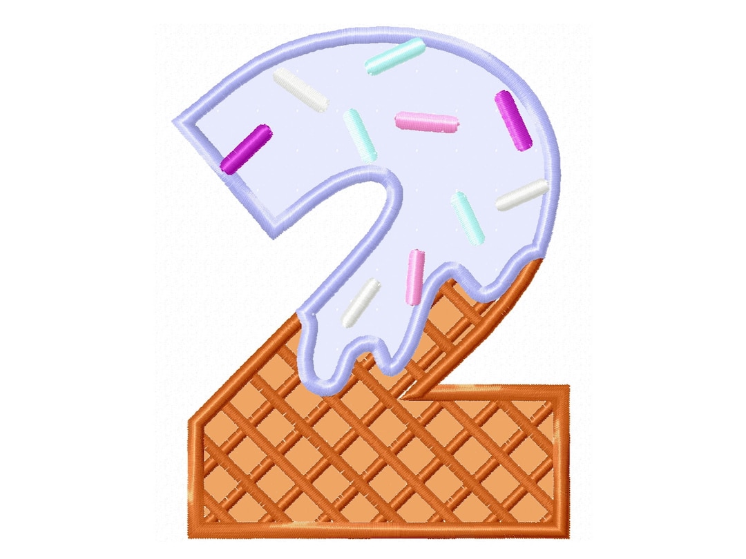 Ice Cream Waffle Cone Birthday Number 2 TWO Applique Machine Embroidery ...