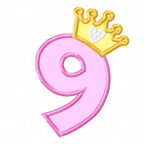 Princess Crown Birthday Number 9 NINE Tshirt Kids Party Outfit Applique ...