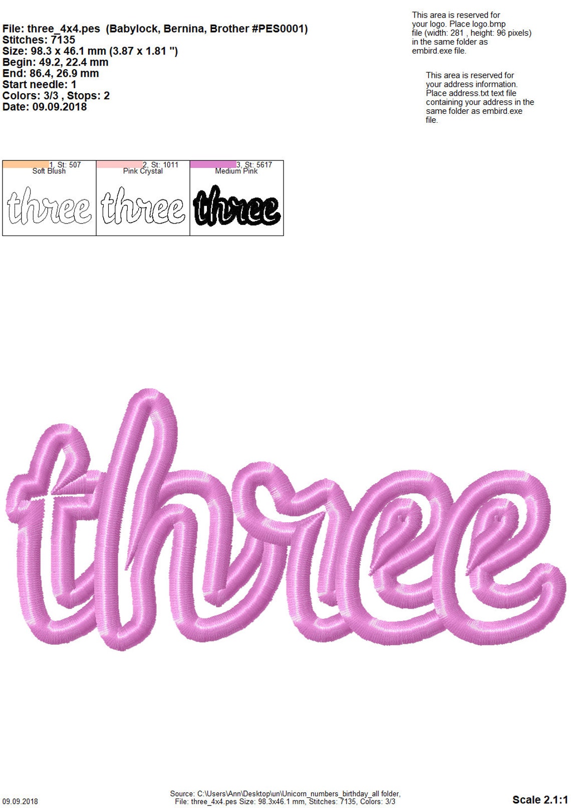 Written Three Birthday Number Three 3 Applique Machine - Etsy