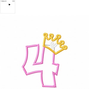 Princess Crown Birthday Number 4 FOUR Tshirt Kids Party Outfit Applique ...