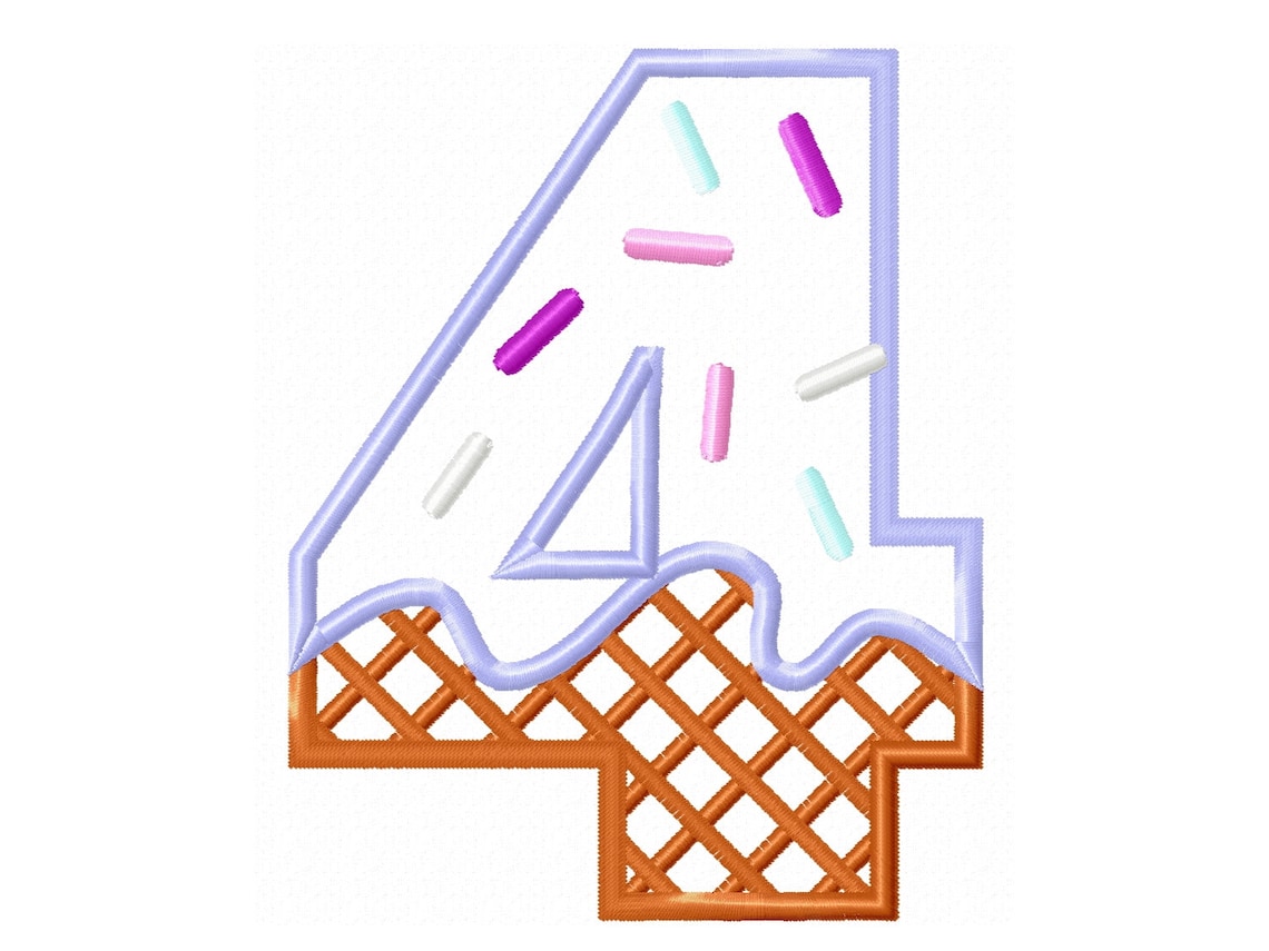 Ice Cream Waffle Cone Birthday Number 4 FOUR Applique Machine ...