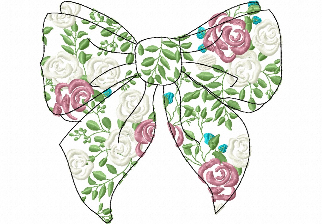 Floral Pretty Bow Drawing Light Sketch Stitch Machine Embroidery ...