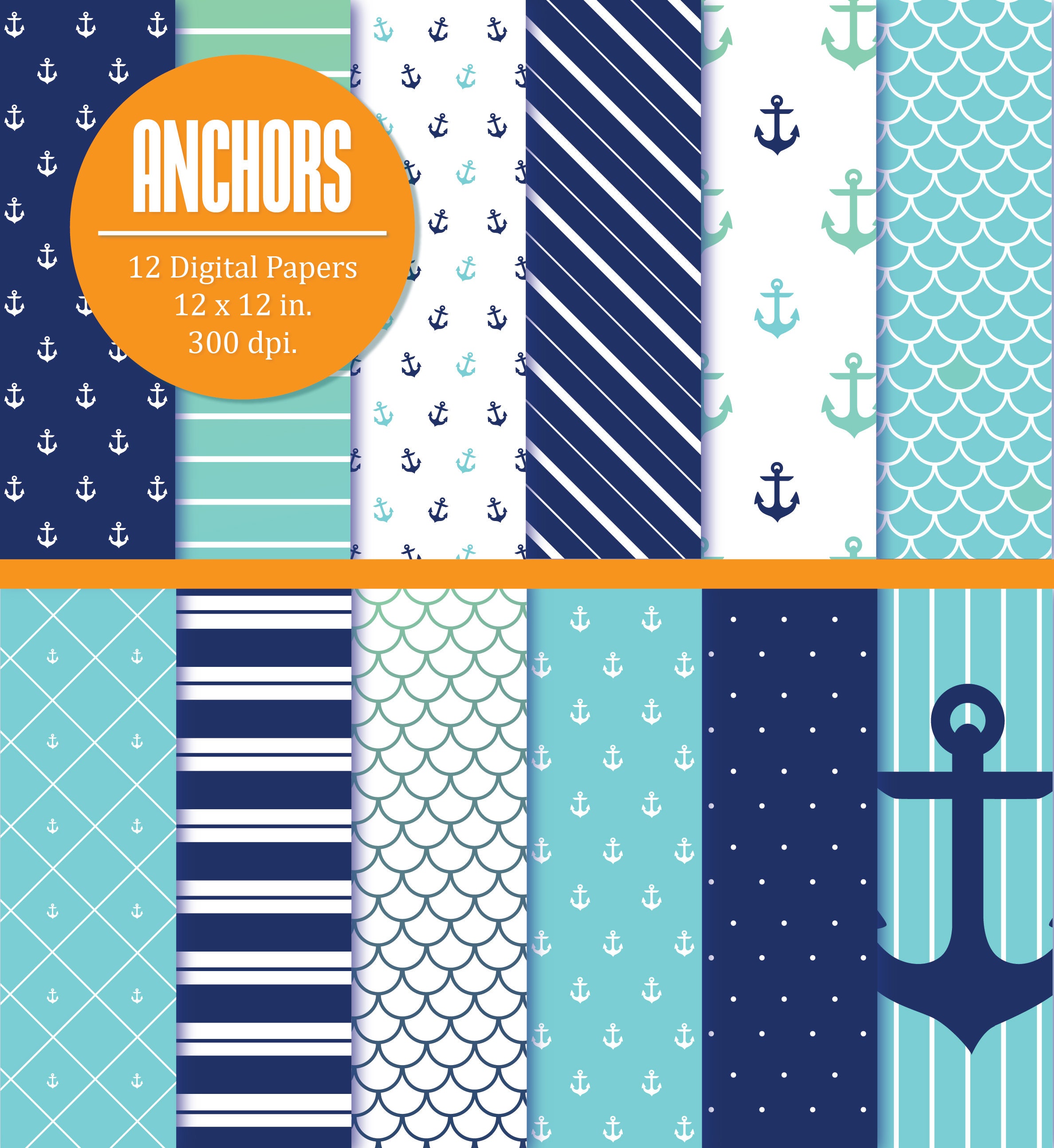 Anchor Digital Paper, Nautical, Polka Dot, Printable, Digital Download ...