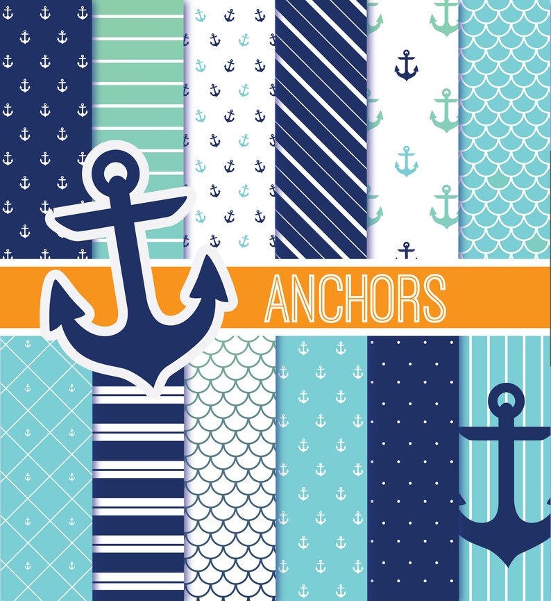 Anchor Digital Paper, Nautical, Polka Dot, Printable, Digital Download ...
