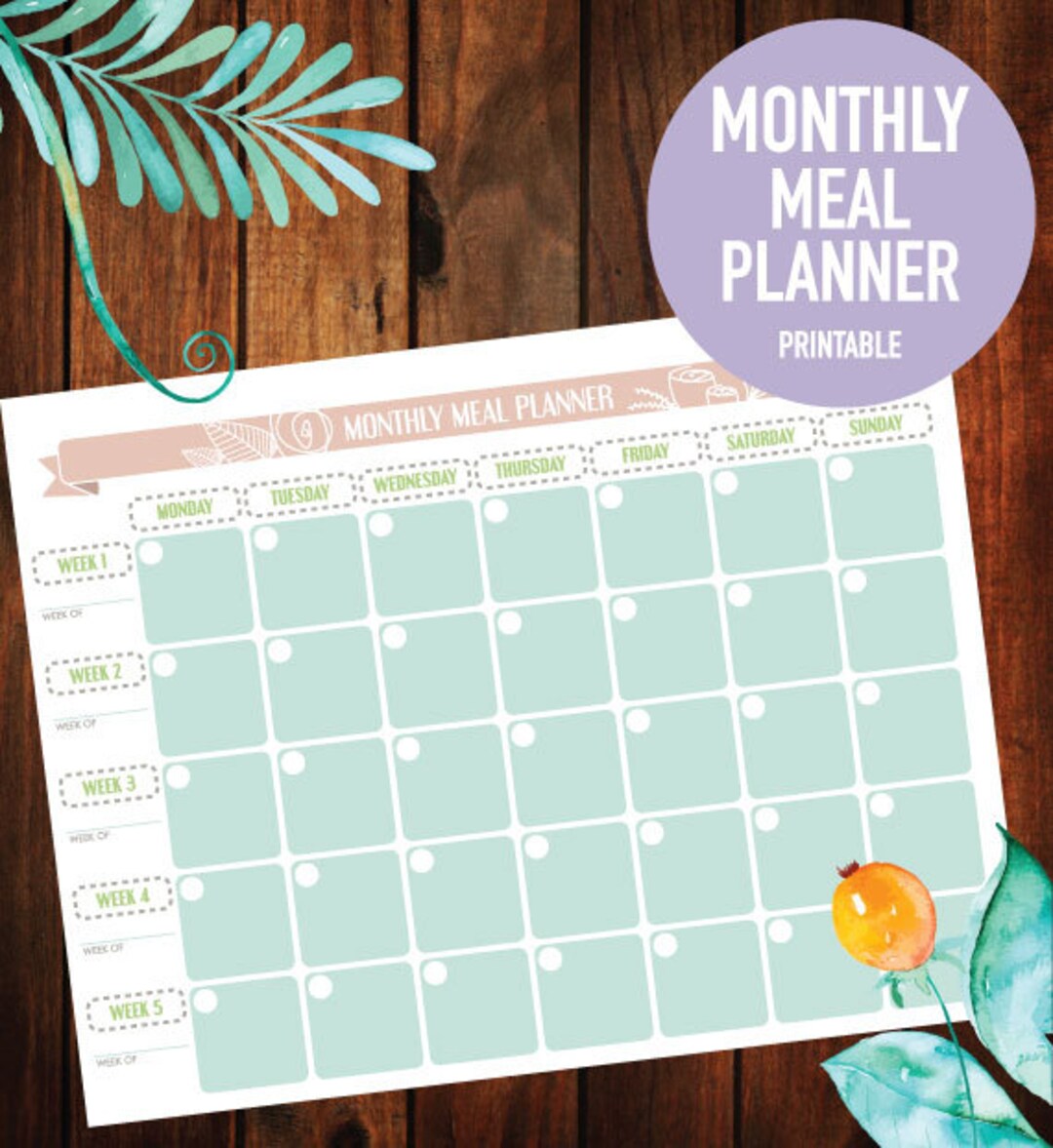 Printable Monthly Meal Plan, Meal Planner, Digital Download, 8.5x11 ...