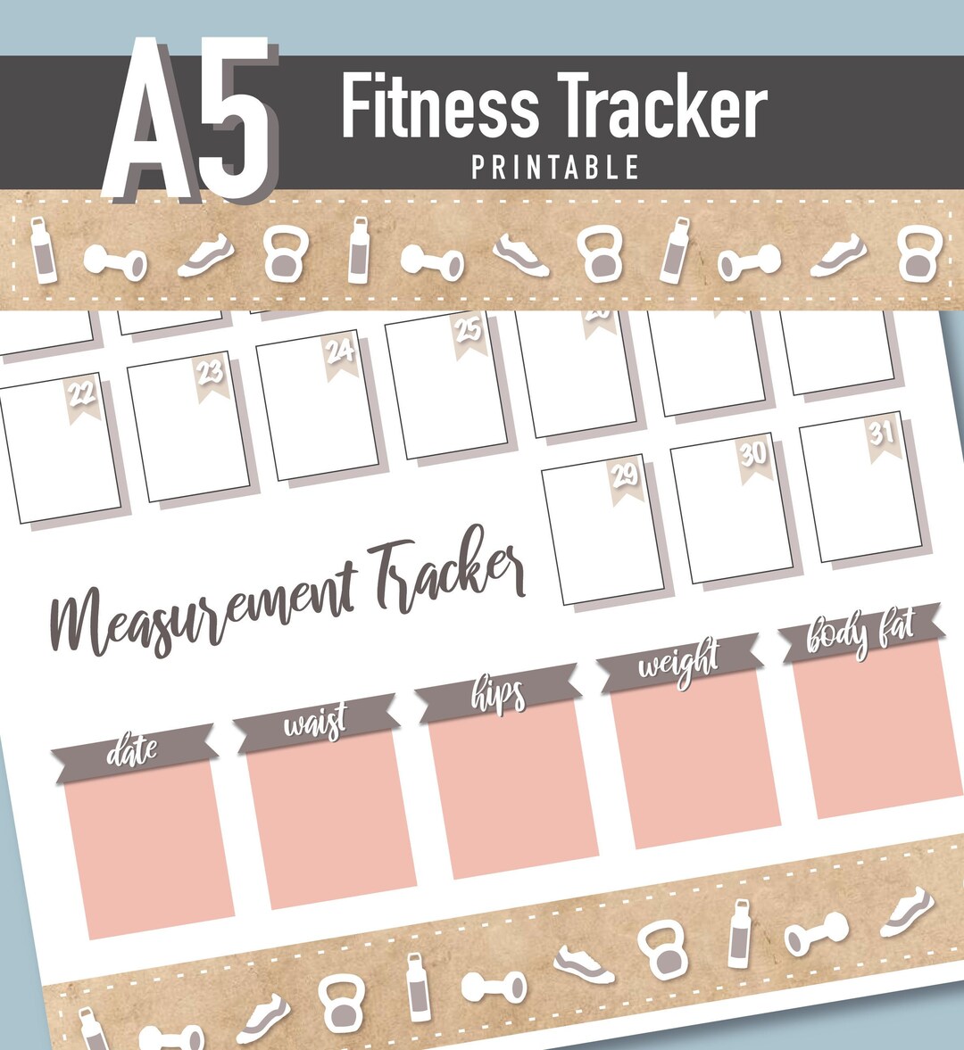 Bullet Journal Fitness Tracker Printable | A5 Bullet Journal Fitness ...