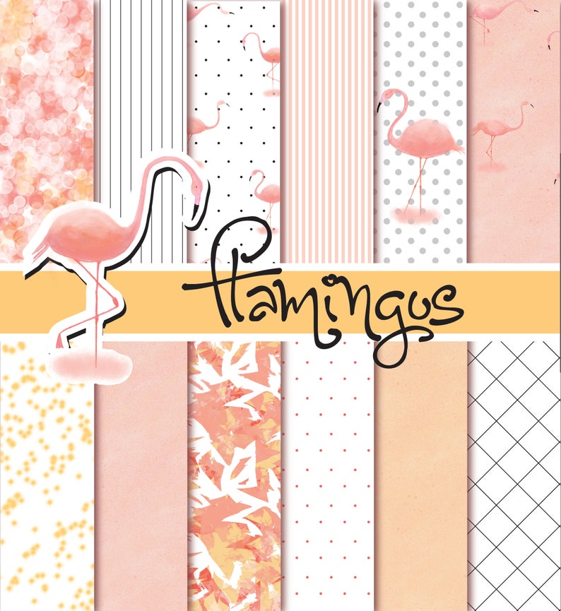 Flamingo Digital Paper, Stripe, Polka Dot, Printable, Digital Download ...